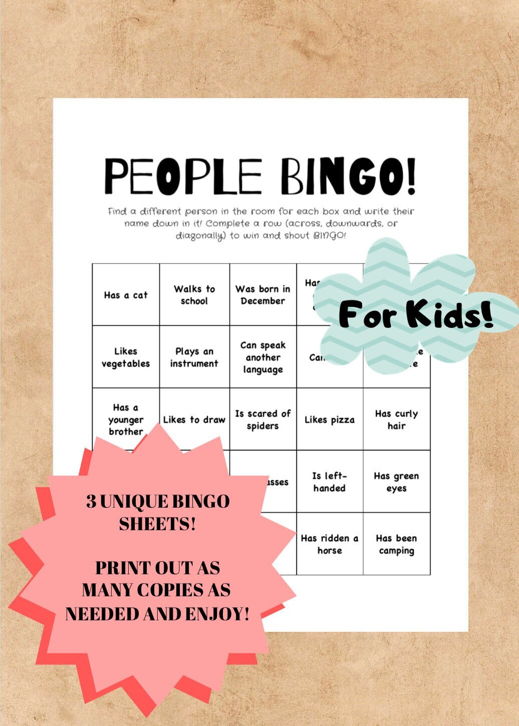 KIDS HUMAN BINGO People Bingo Ice Breaker Party Game - Etsy
