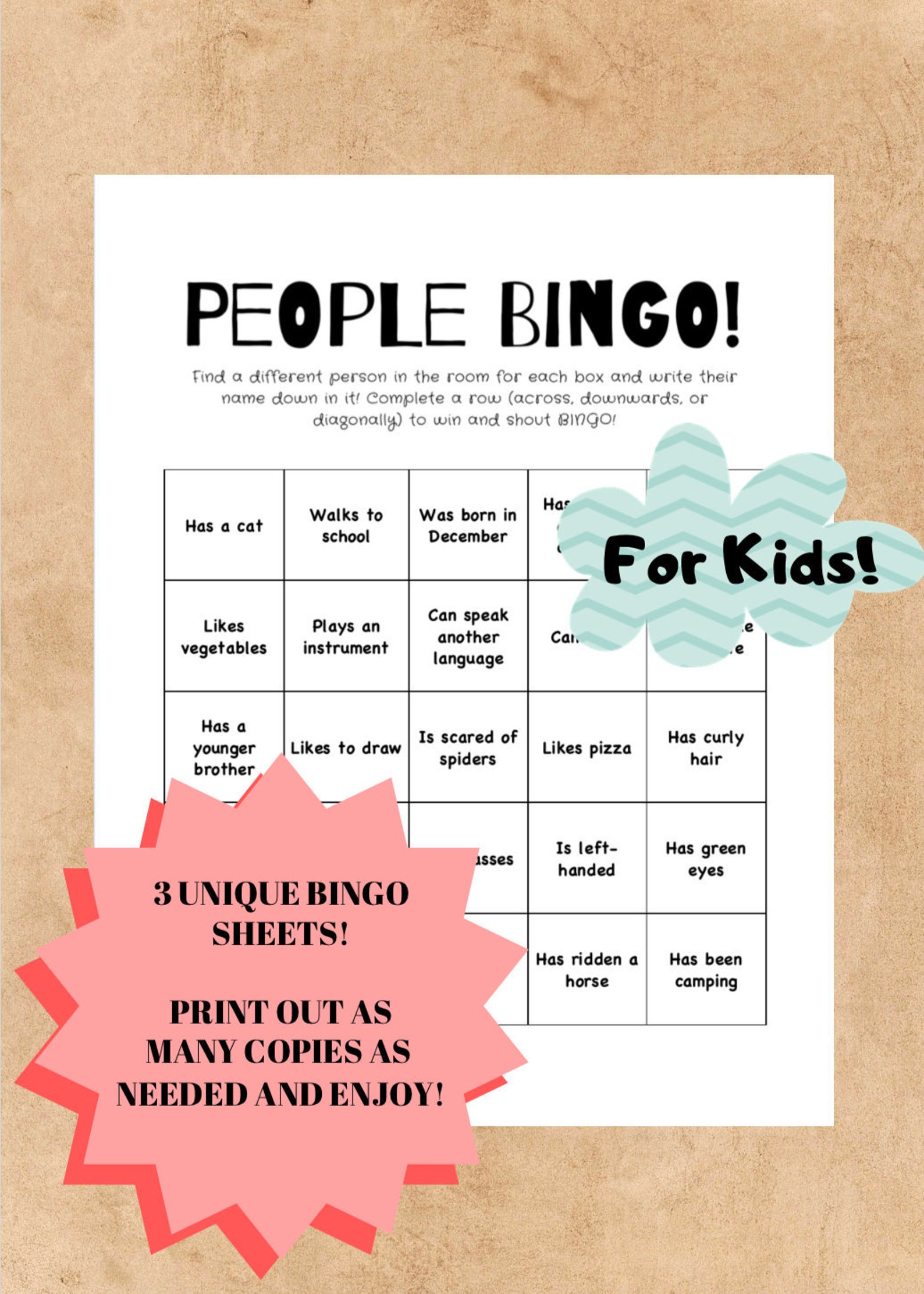 KIDS HUMAN BINGO People Bingo Ice Breaker Party Game | Etsy