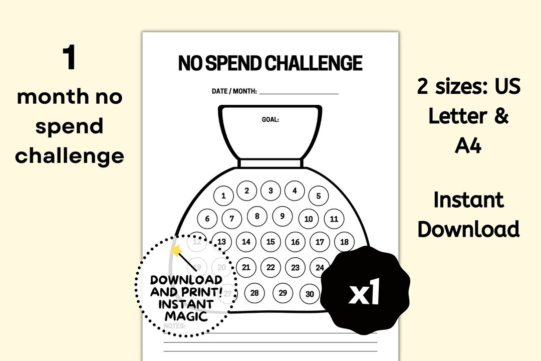 No Spend Challenge Printable - Monthly Spend Tracking Sheet - Saving ...