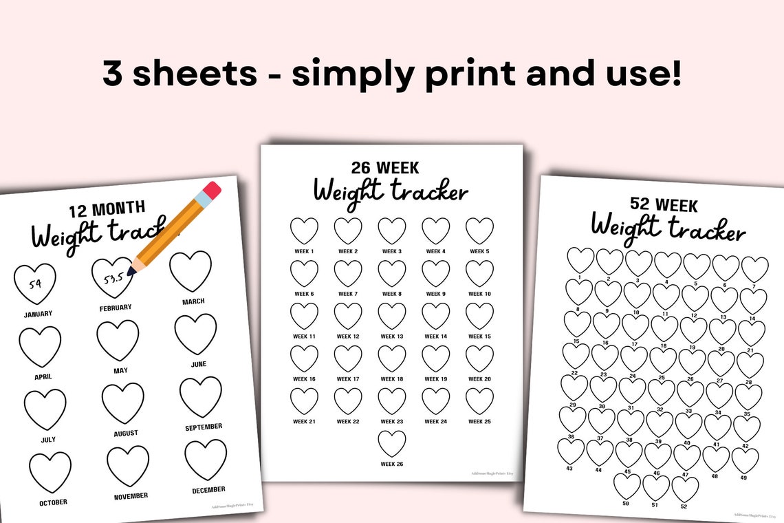 3x Printable Weight Tracker Set 3 Sheets for Weeks and - Etsy
