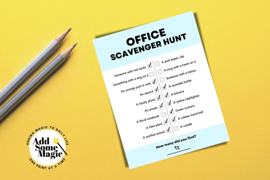 Office Scavenger Hunt | Fun Work Games Icebreakers | Printable Last ...