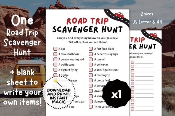 Road Trip Scavenger Hunt Fun Games for Long Journeys Drives - Etsy