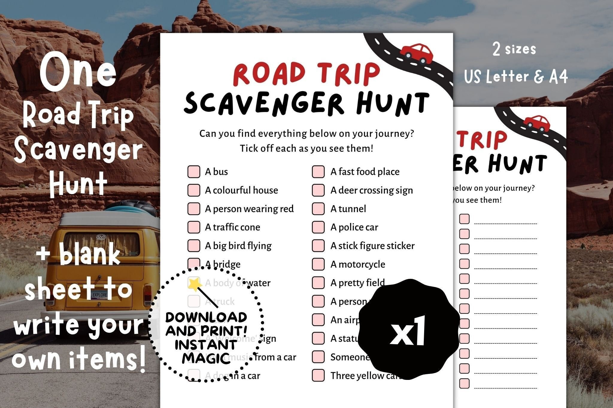 Road Trip Scavenger Hunt Fun Games for Long Journeys Drives Printable ...