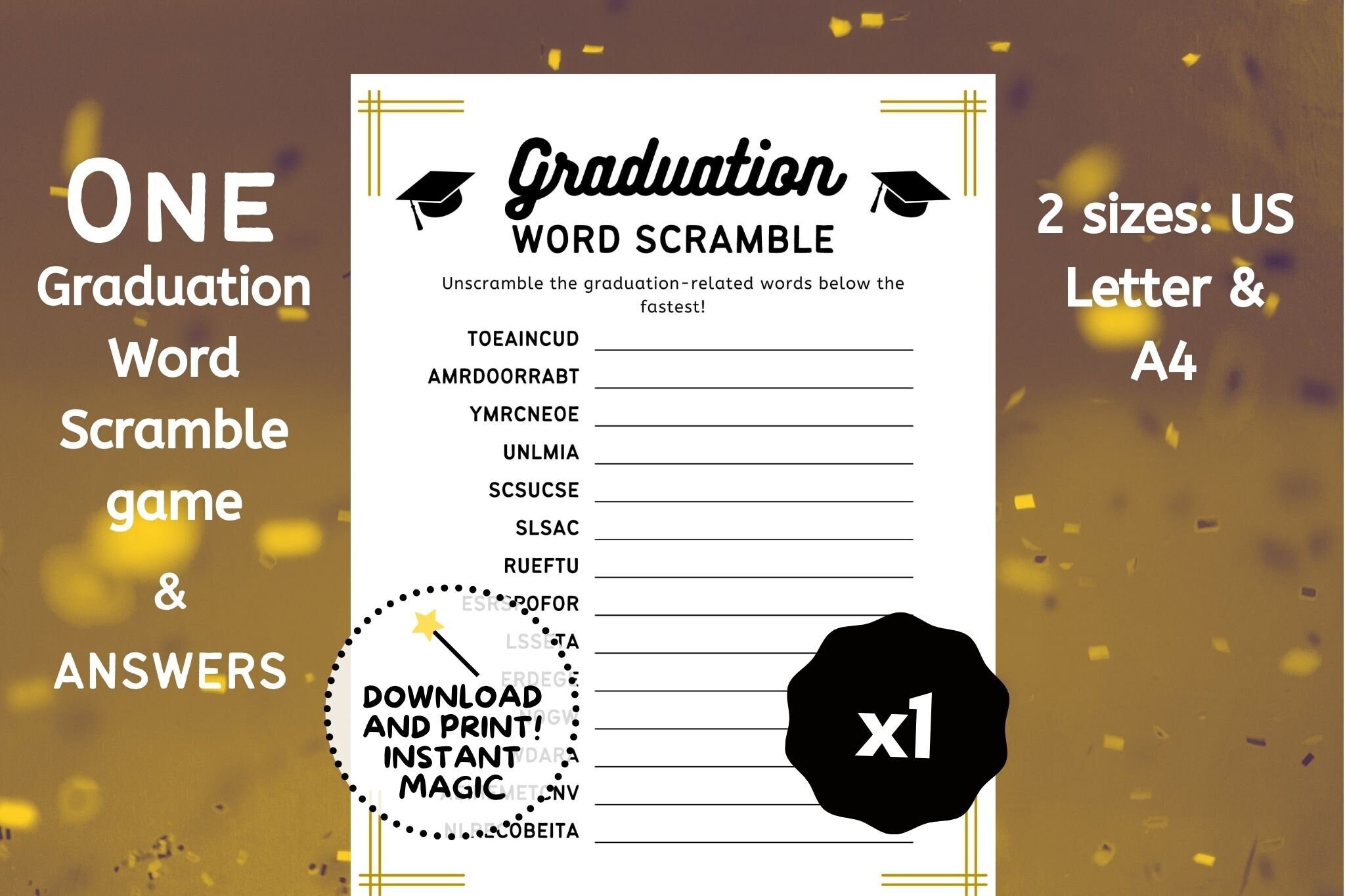 Graduation Word Scramble | Fun Graduate Party Game Challenge | Party ...