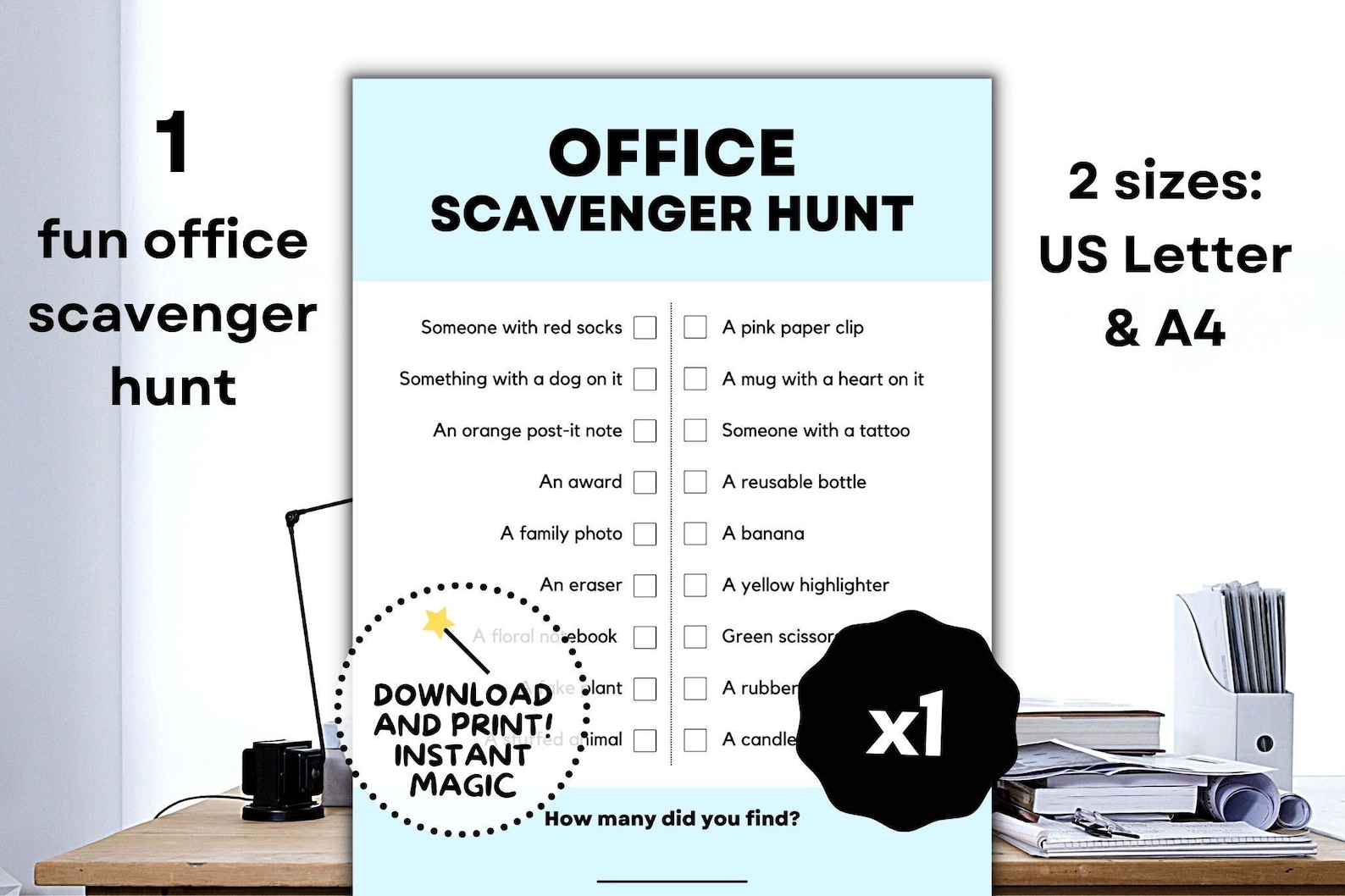 Office Scavenger Hunt | Fun Work Games Icebreakers | Printable Last ...