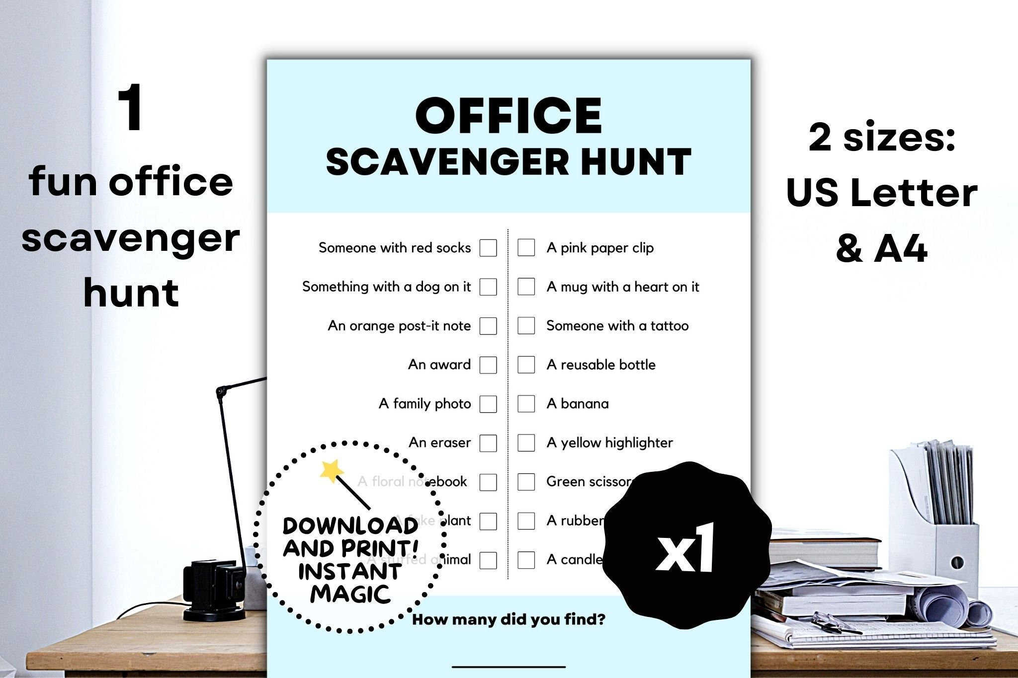 Office Scavenger Hunt Fun Work Games Icebreakers Printable Last Minute Office Party Games Etsy