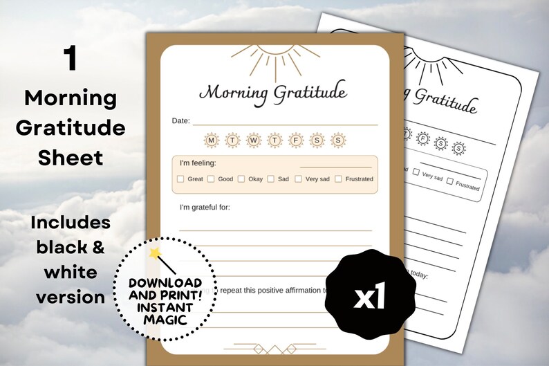 Printable Daily Morning Gratitude Sheet Bronze Sun Design - Etsy