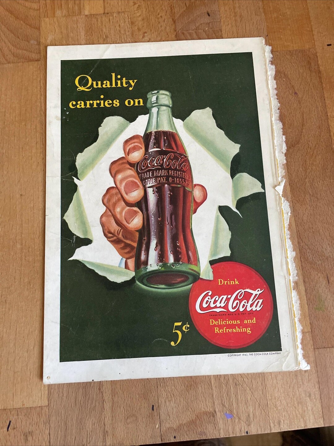 Vintage Coca-cola Ad-1942. Quality Drink Coke 5 Cents Advertisement ...