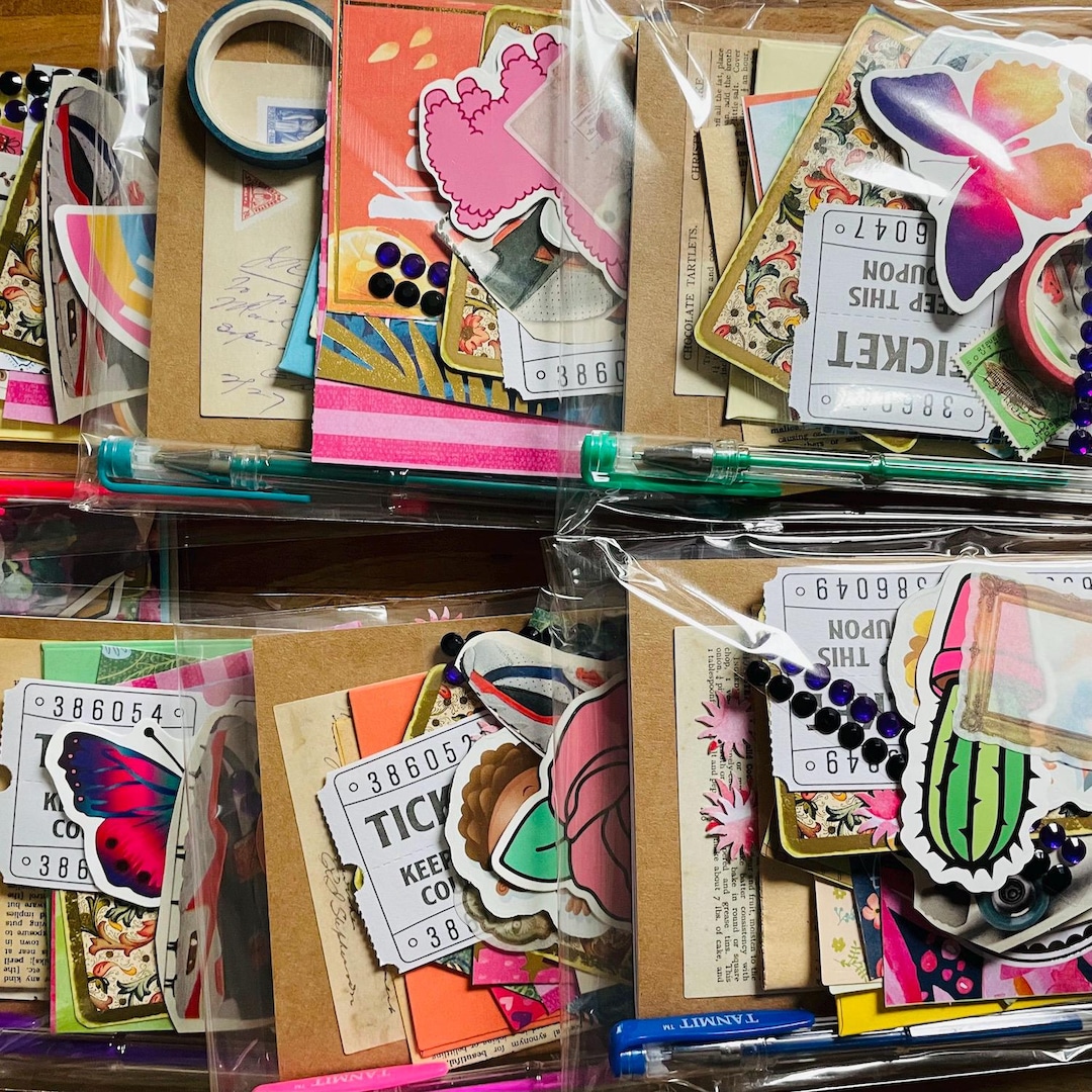 Junk Journal Starter Kit: Ephemera Paper, Stickers, Pen & Kraft Journal ...