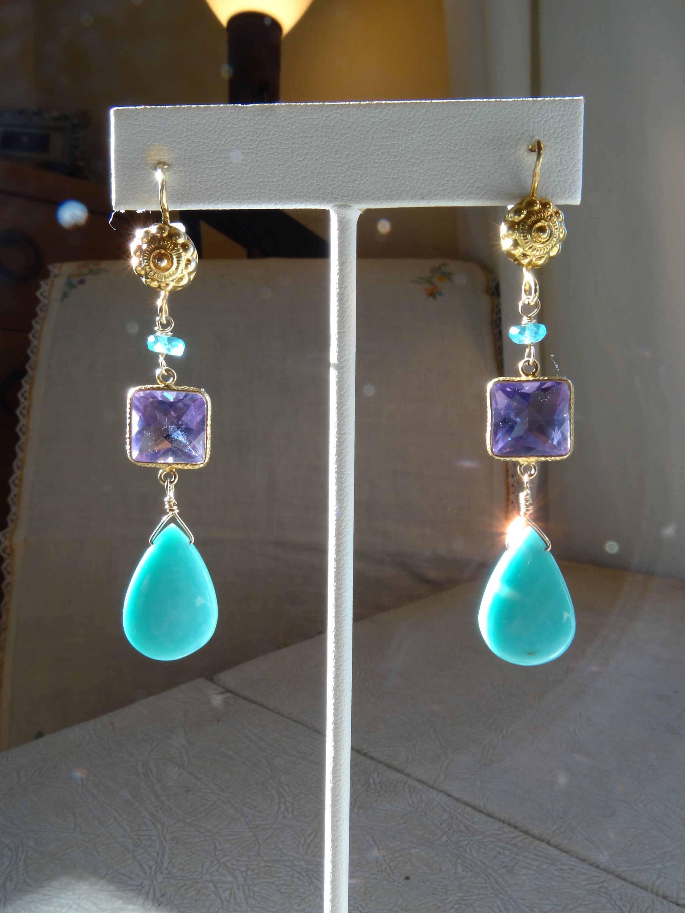TURQUOISE AMETHYST and APATITE Earrings