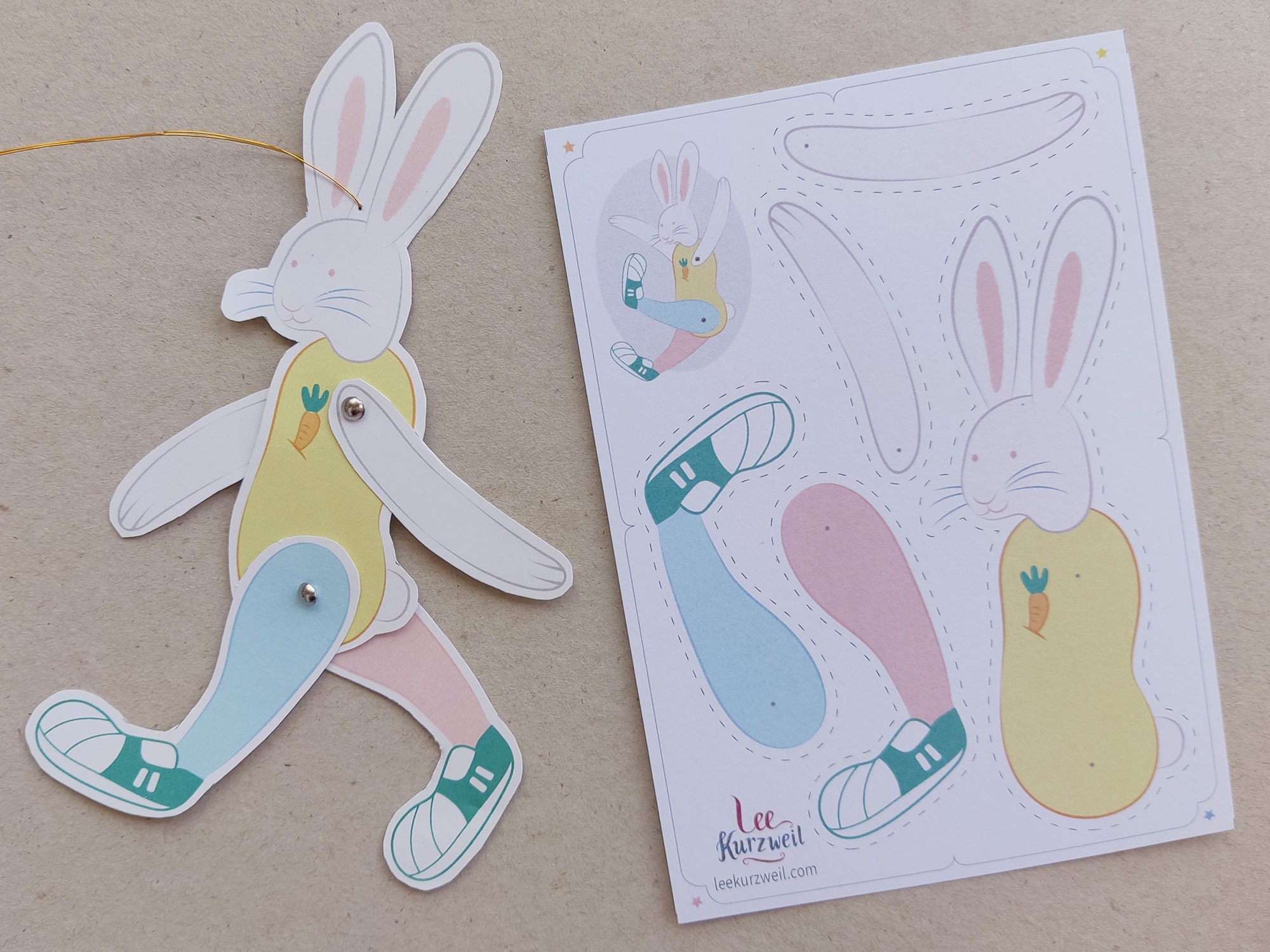 4 Stickers and Split Pin Puppet Set, Cute Bunny DIY Gift for Kids ...