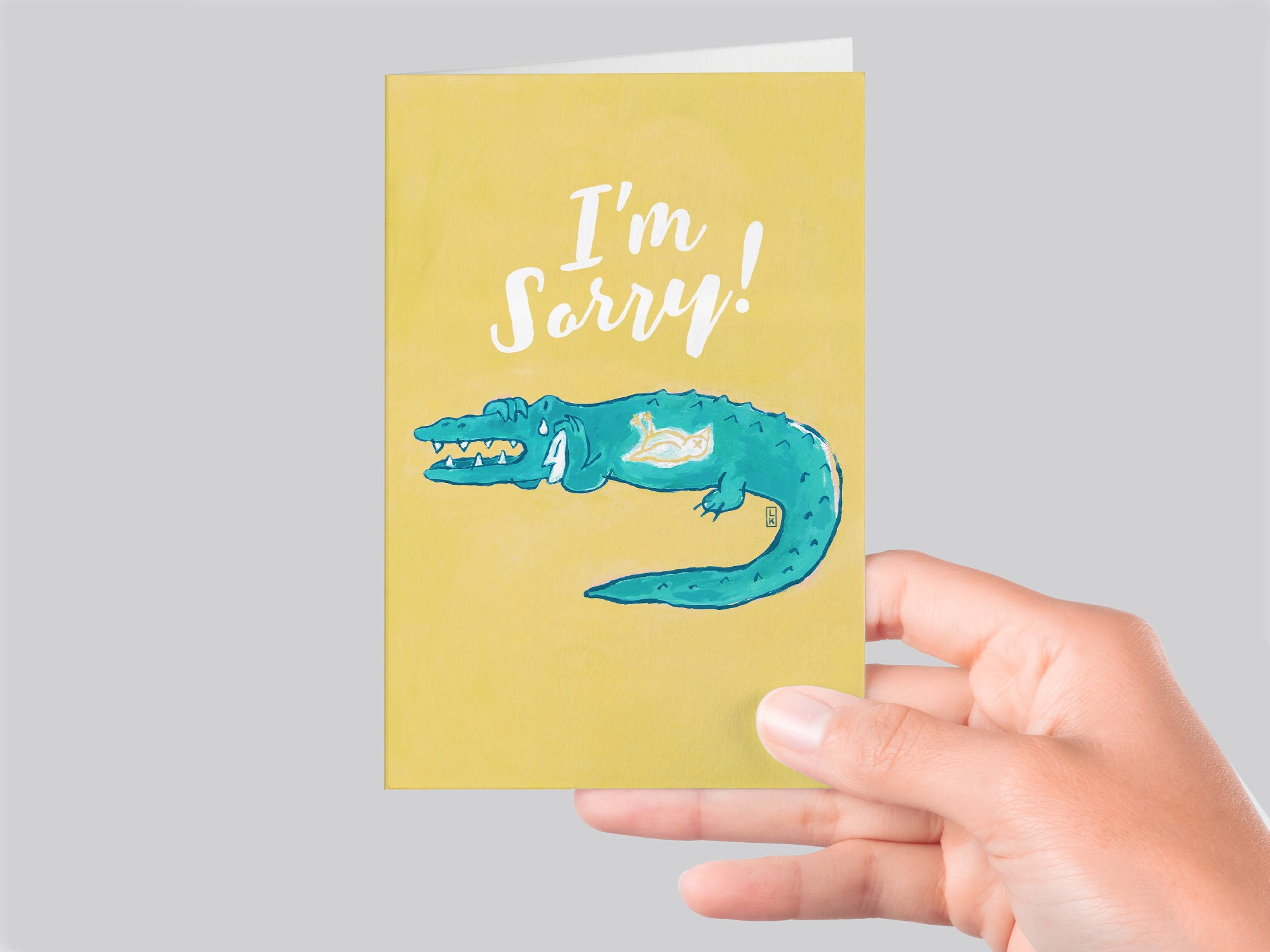 Sorry Funny Crocodile Greeting Card and Envelope, Cute Aligator Empathy ...