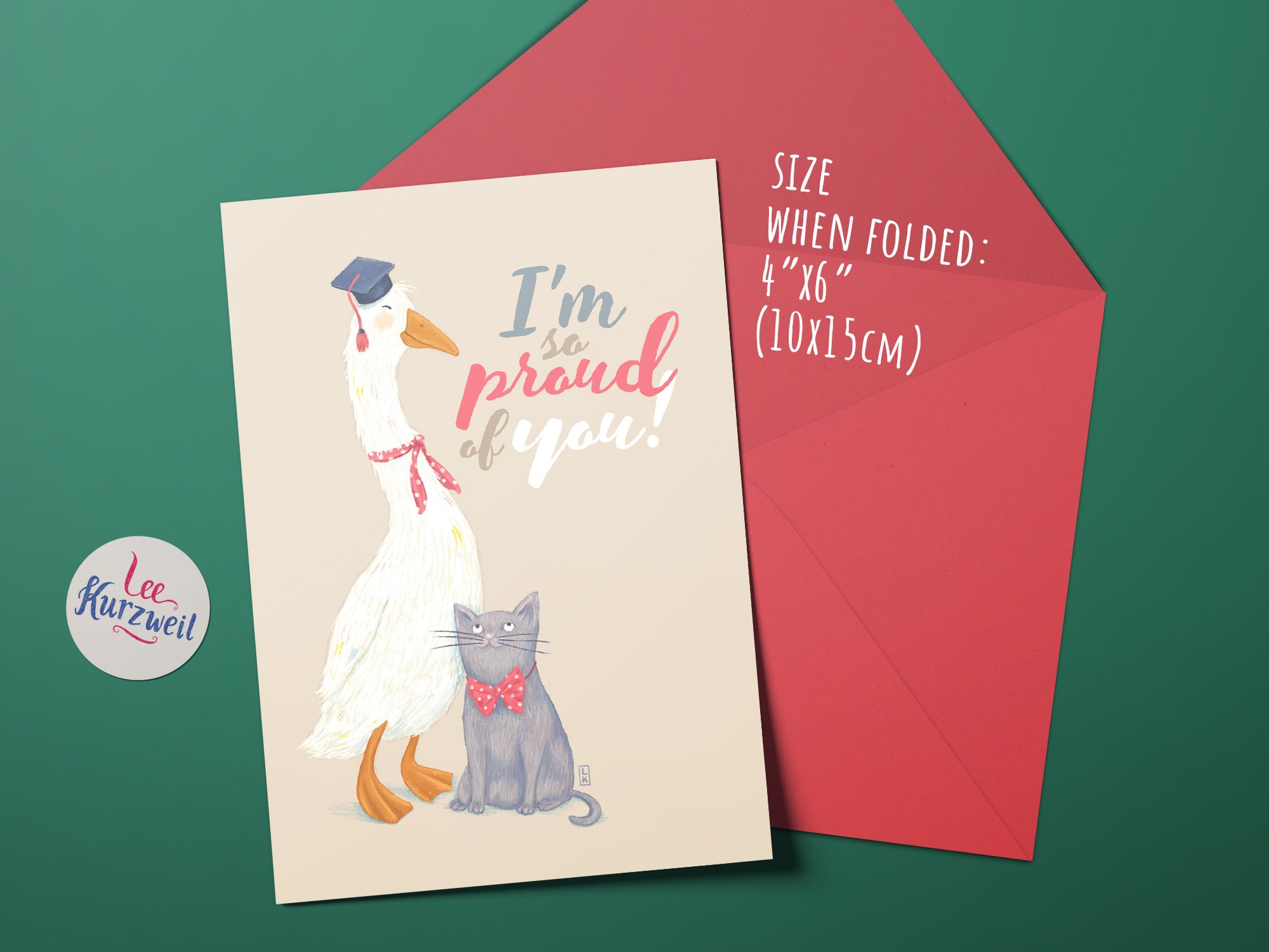 Graduation Proud of You Card and Envelope Goose and Cat - Etsy