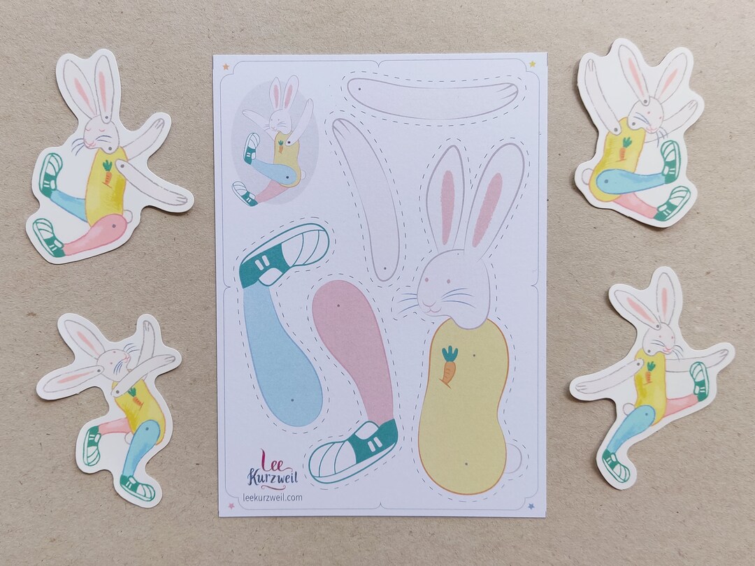 4 Stickers and Split Pin Puppet Set, Cute Bunny DIY Gift for Kids ...