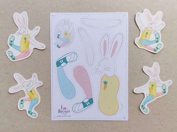 4 Stickers and Split Pin Puppet Set Cute Bunny DIY Gift for - Etsy