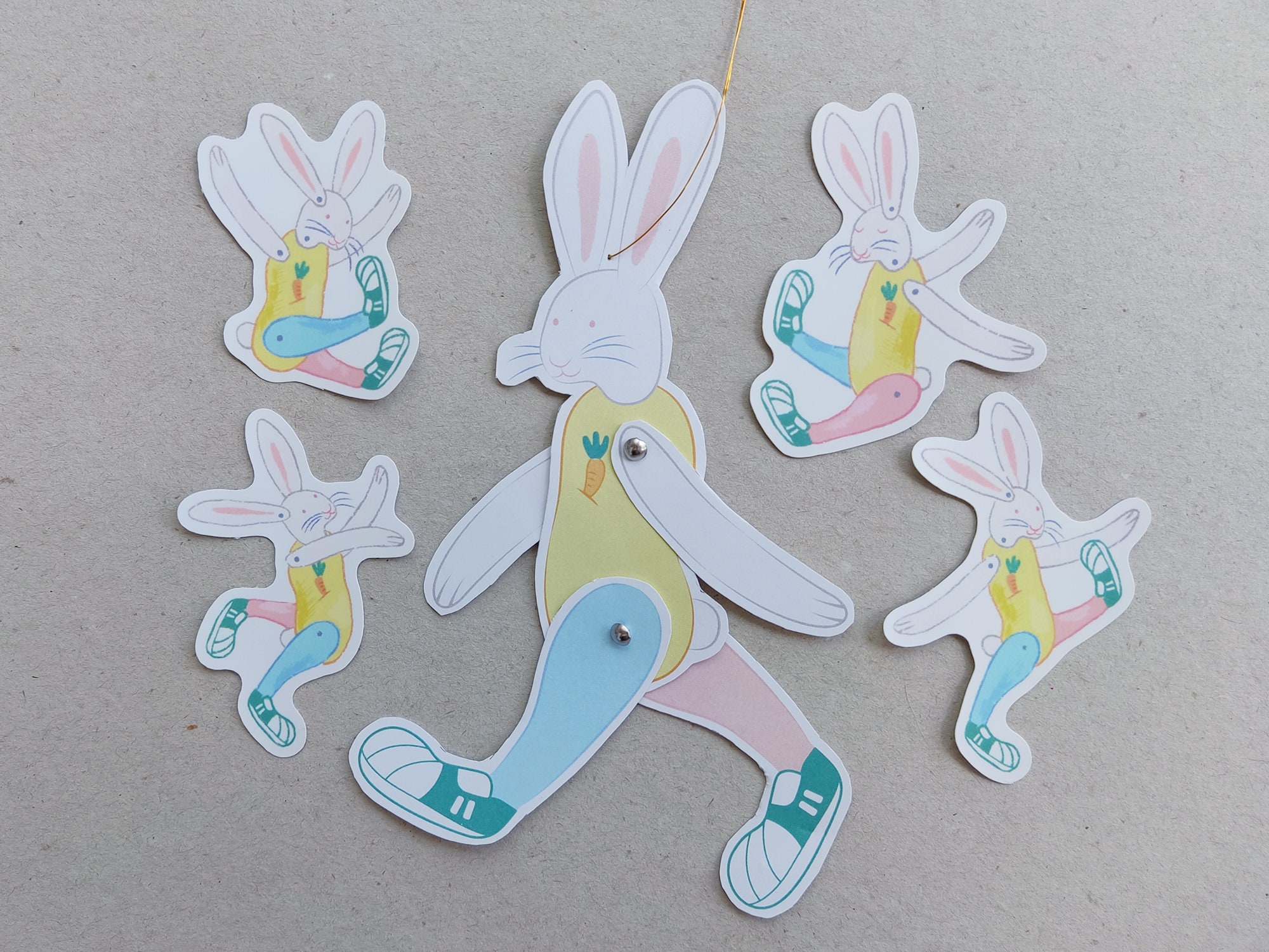 4 Stickers and Split Pin Puppet Set, Cute Bunny DIY Gift for Kids ...