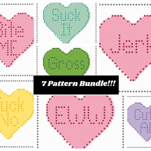 7 Crochet Patterns//not so Valentine Heart Bobble Pillows//graph and ...