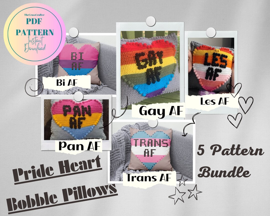 Crochet Pattern Bundle//pride Heart Bobble Pillows//bobble Stitch ...
