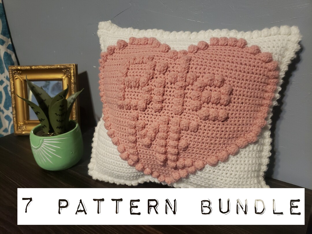 7 Crochet Patterns//not so Valentine Heart Bobble Pillows//graph and ...