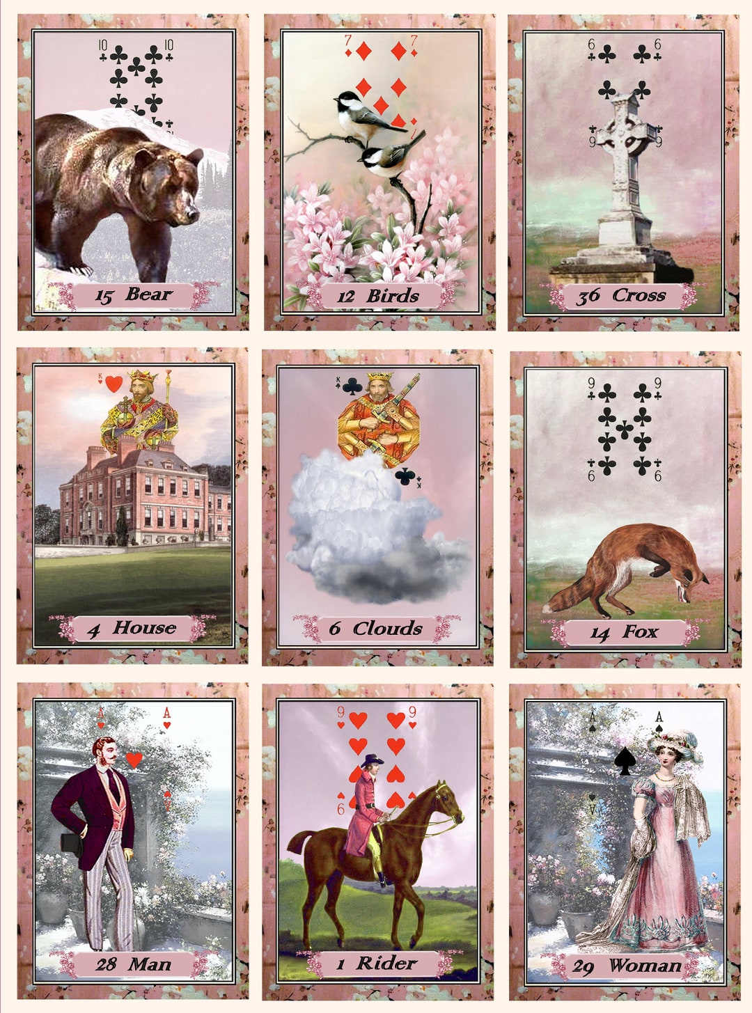 Blossom Lenormand Fortune Telling Oracle 36 Cards Poker Size. Brand New ...