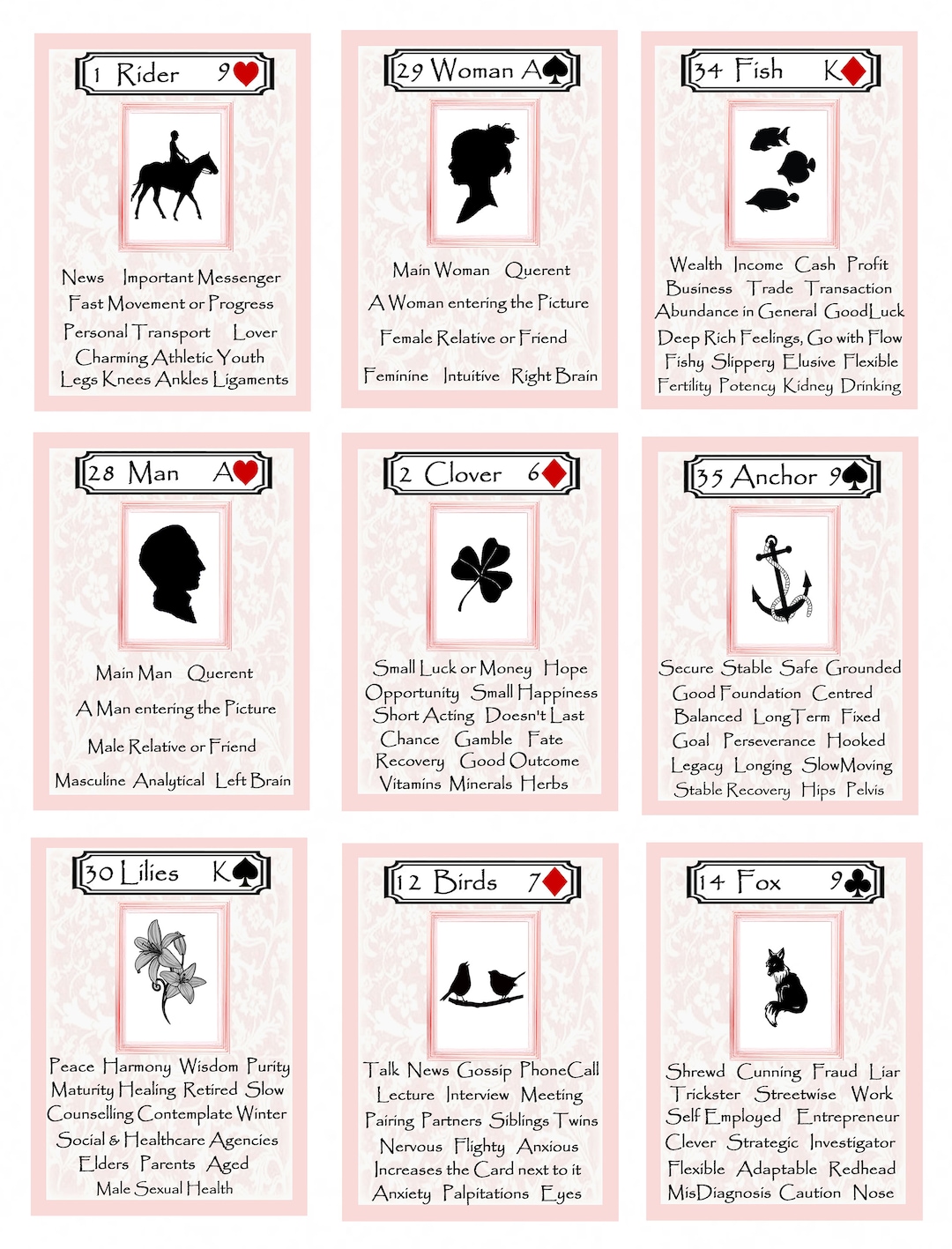 Lenormand Learners W Key Words PINK Fortune Telling Oracle 38 Cards by ...