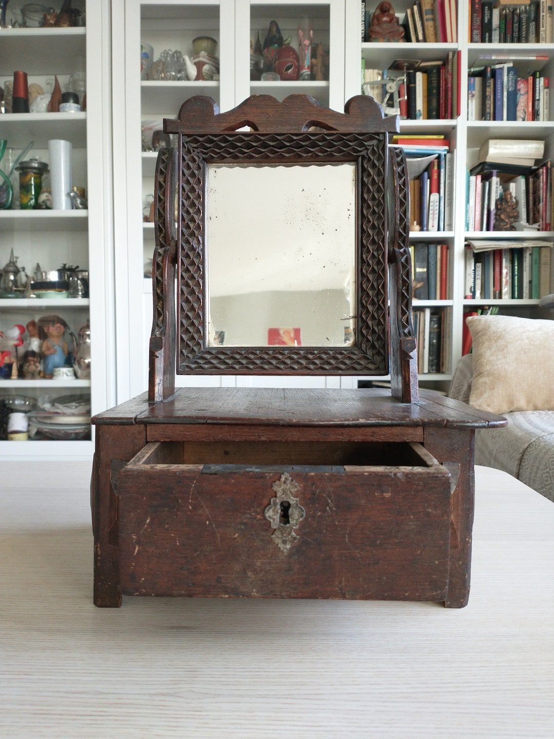 Antique Table Vanity / Barber Shelf and Mirror / Vintage Barber Shop ...