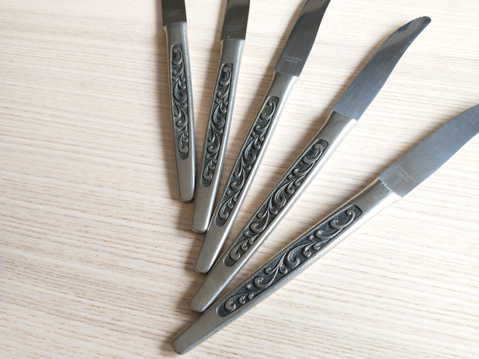 Set of 5 Norwegian Rosemaling Pewter Fruit Knives / - Etsy