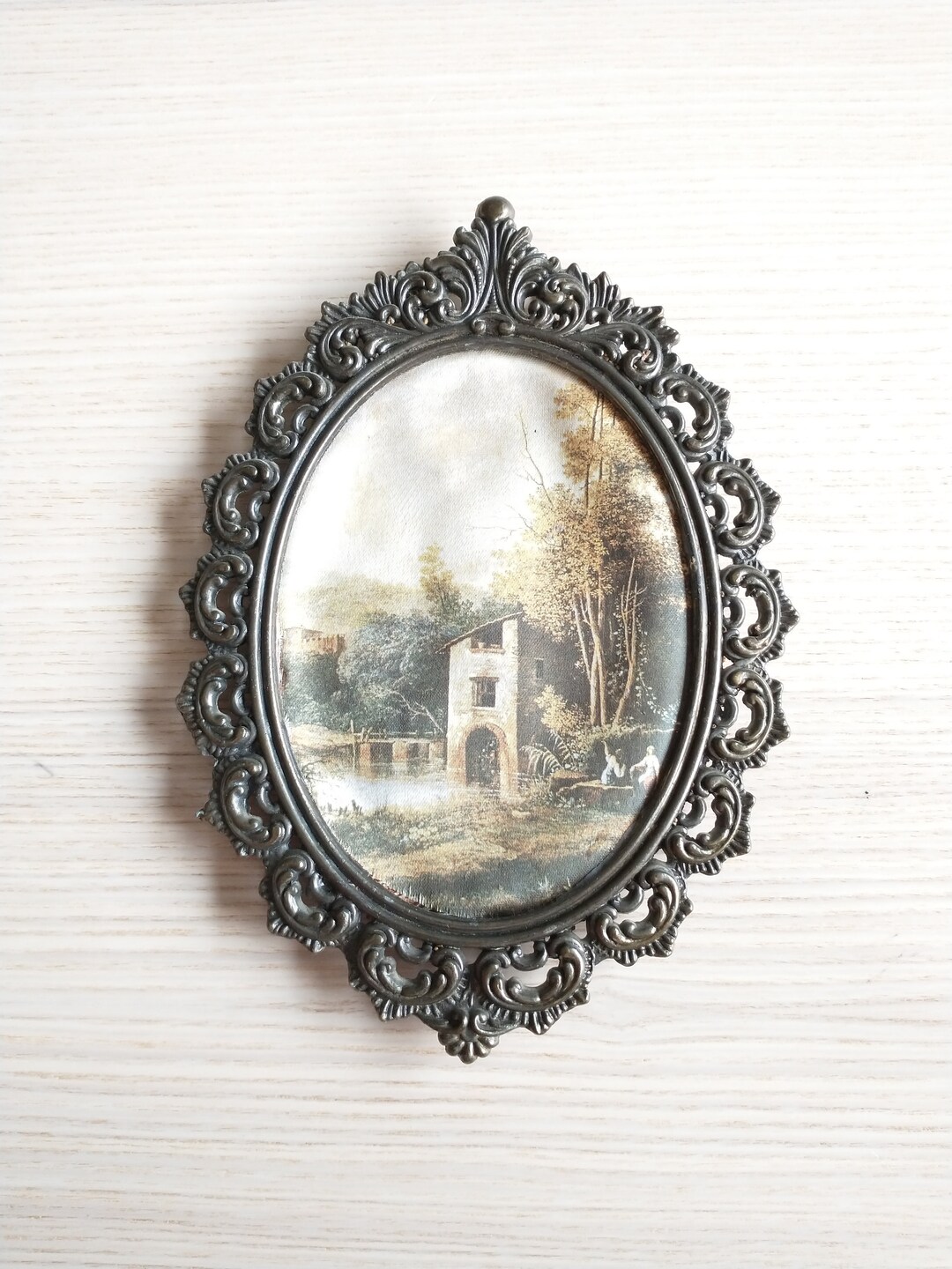 Small Italian Rococo Bronze Color Oval Photo Frame, Silk Printing, Wall ...