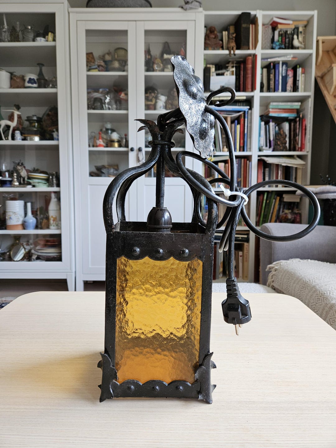 Wrought Iron Gothic Lantern Pendant Light/stained Glass/porch - Etsy