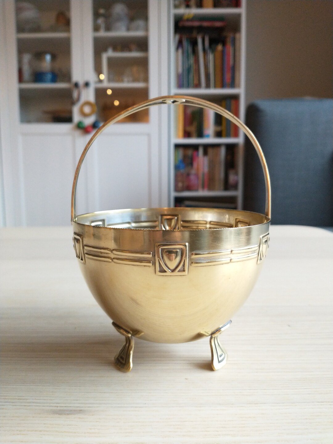 Small 3-foot Art Deco Brass Basket, Bowl, Ornament, Victorian - Etsy