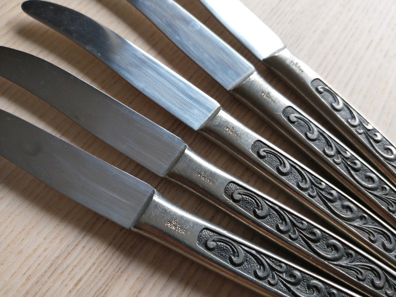 Set of 5 Norwegian Rosemaling Pewter Fruit Knives / - Etsy