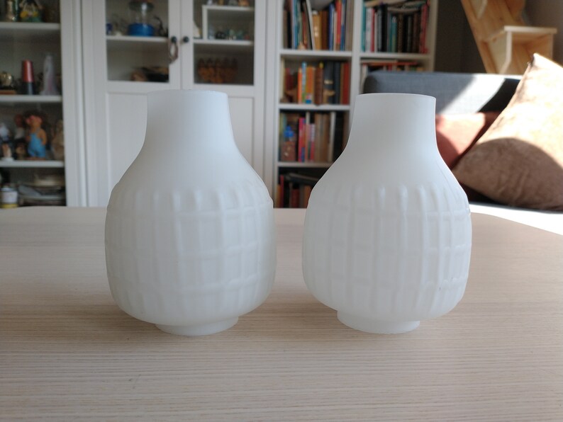 Pair Scandinavian White Frozen Glass Lamp Shades / Mid-century Nordic ...