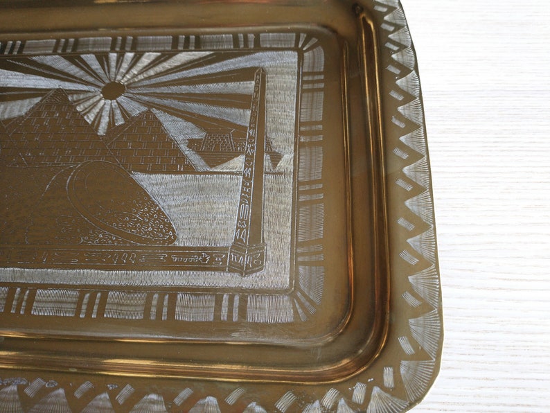 Egyptian Hand Etched Brass Tray / Giza / Pyramid / Sphinx / Ancient ...