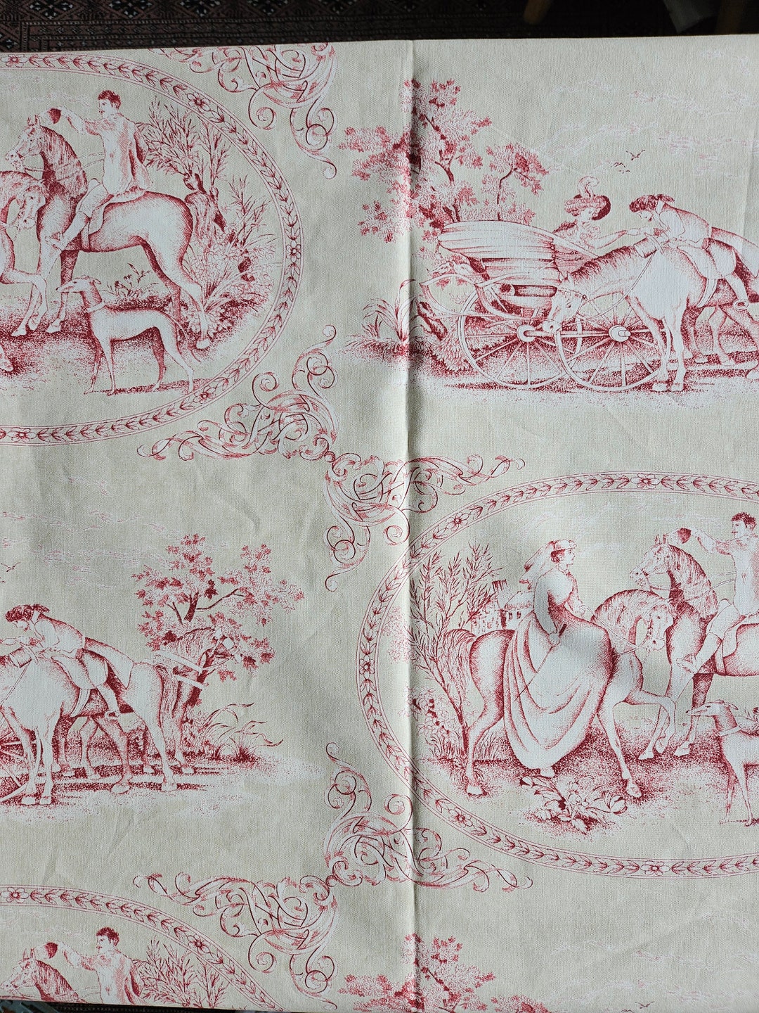 Large Romantic French Toile / Farmhouse / Horse Riding / Vintage Fabric ...