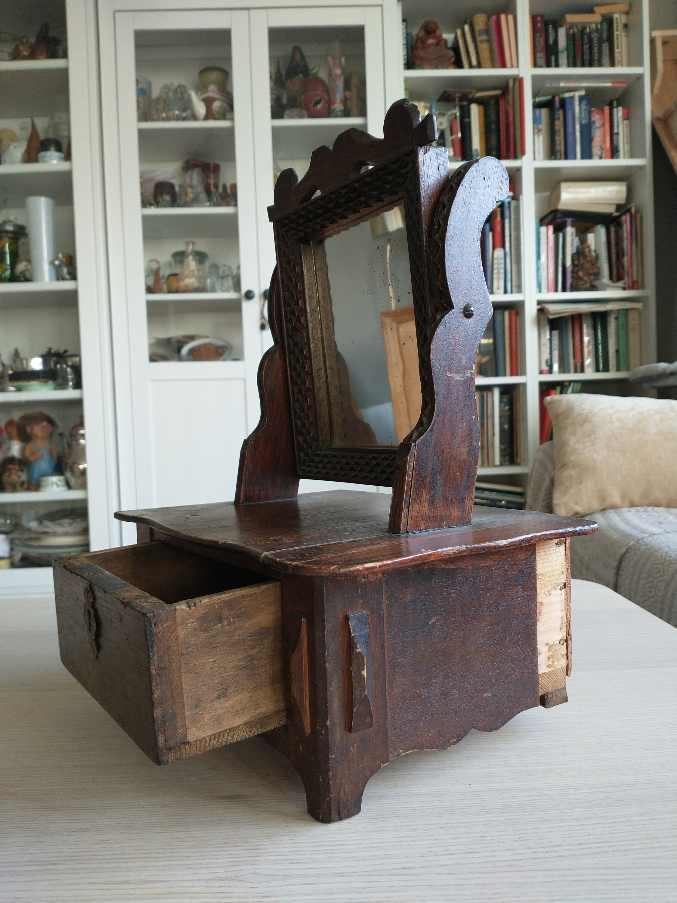 Antique Table Vanity / Barber Shelf and Mirror / Vintage Barber Shop ...