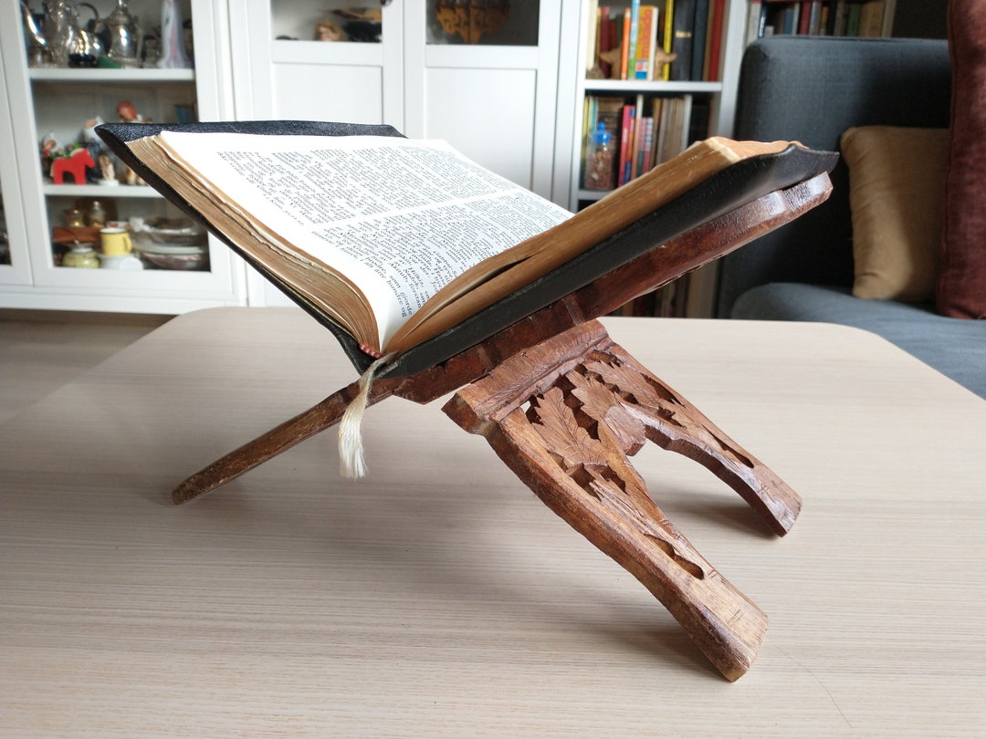 Handcraft Wooden Book Holder: Carved Floral Ornament - Etsy