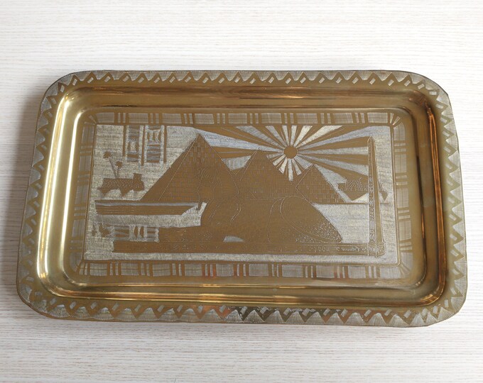 Egyptian Hand Etched Brass Tray / Giza / Pyramid / Sphinx / Ancient ...