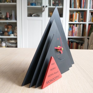 Mid-century Postmodern Pyramid Triangle Table Clock / Black and Red ...
