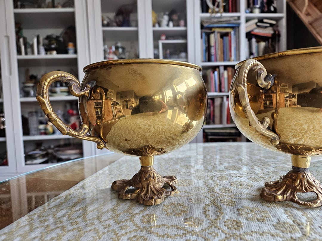 Pair Brass Trophy Shape Planters/pair Elegant Vintage Flower Pots - Etsy