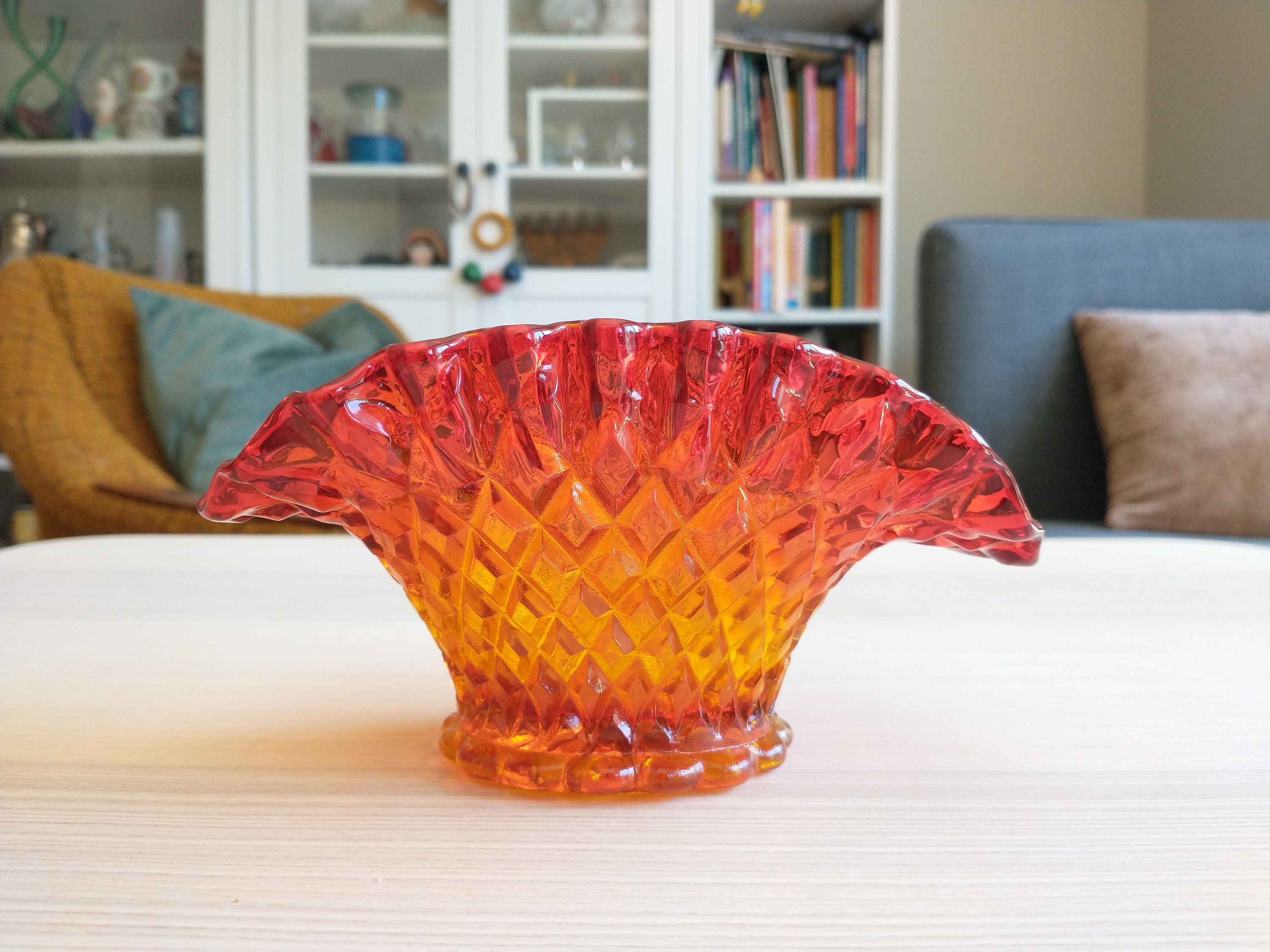 Fenton Red Orange Glass, Bon Bon Dish, Wavy, Vintage - Etsy