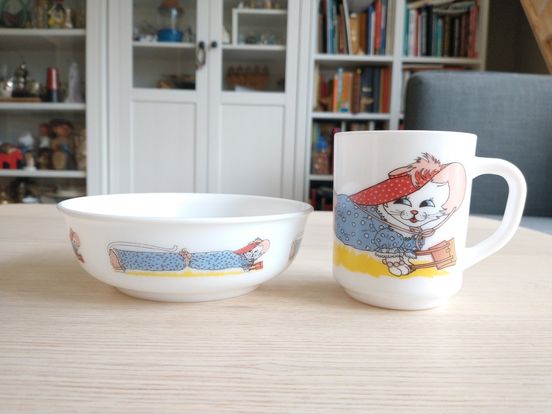 Arcopal France / Lady Cat Milk Glass Children's Tableware / Gift - Etsy