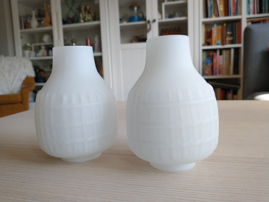 Pair Scandinavian White Frozen Glass Lamp Shades / Mid-century Nordic ...