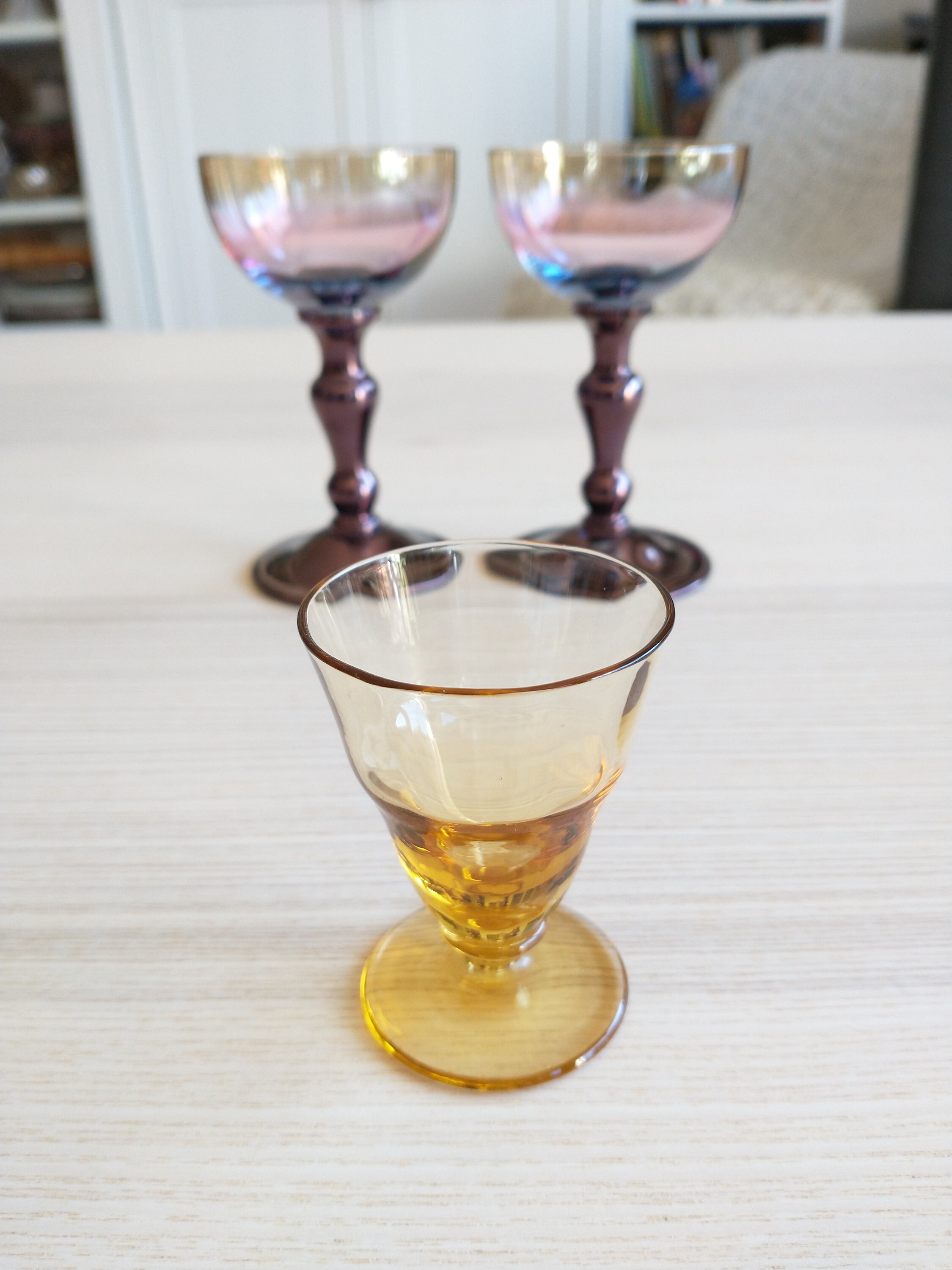 Set of 3 Norwegian Crystal Liquor Glasses, Purple, Honey Orange - Etsy