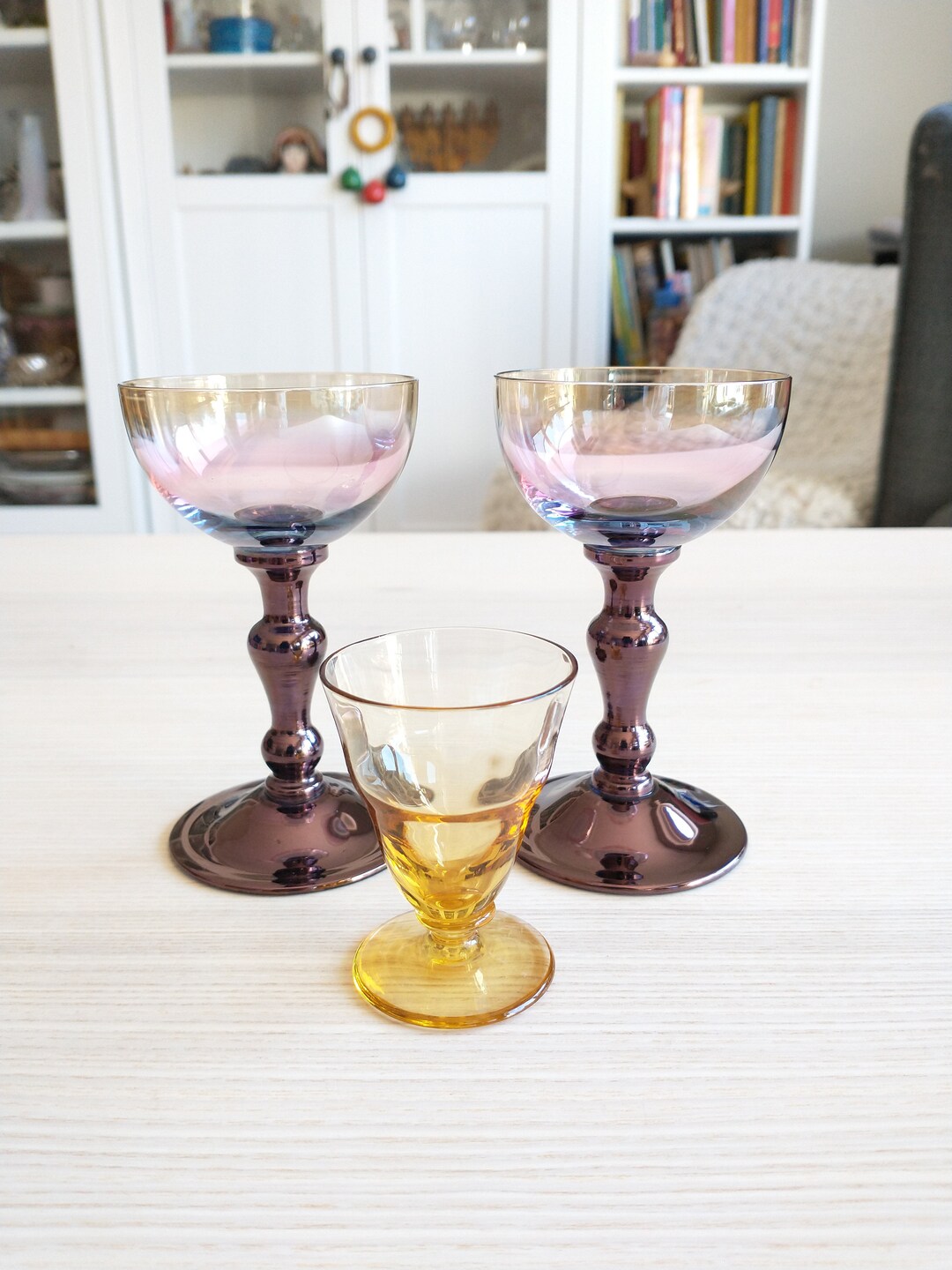 Set of 3 Norwegian Crystal Liquor Glasses, Purple, Honey Orange - Etsy