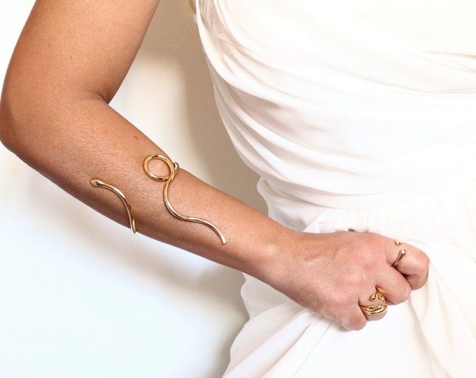 Twisted Single Loose Snake Bracelet ''Ófis'' - Handmade BRASS Gold ...