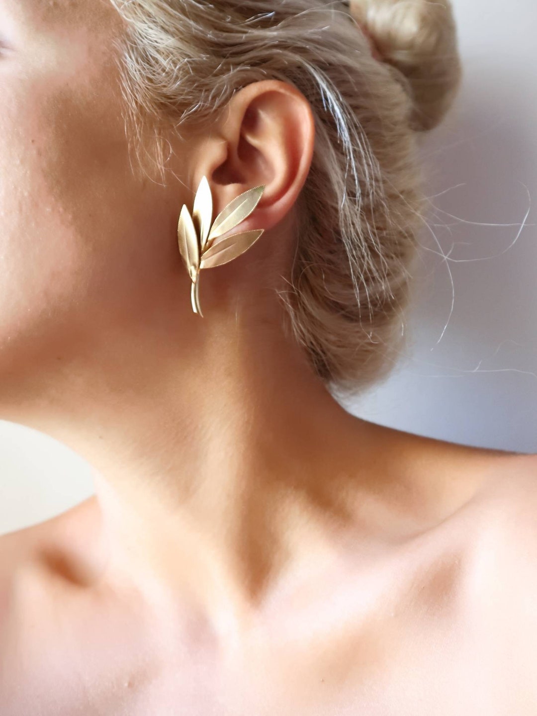 Handmade Gold-plated Olive Leaf Ear Jackets: Brass Statement Earrings - Etsy Canada