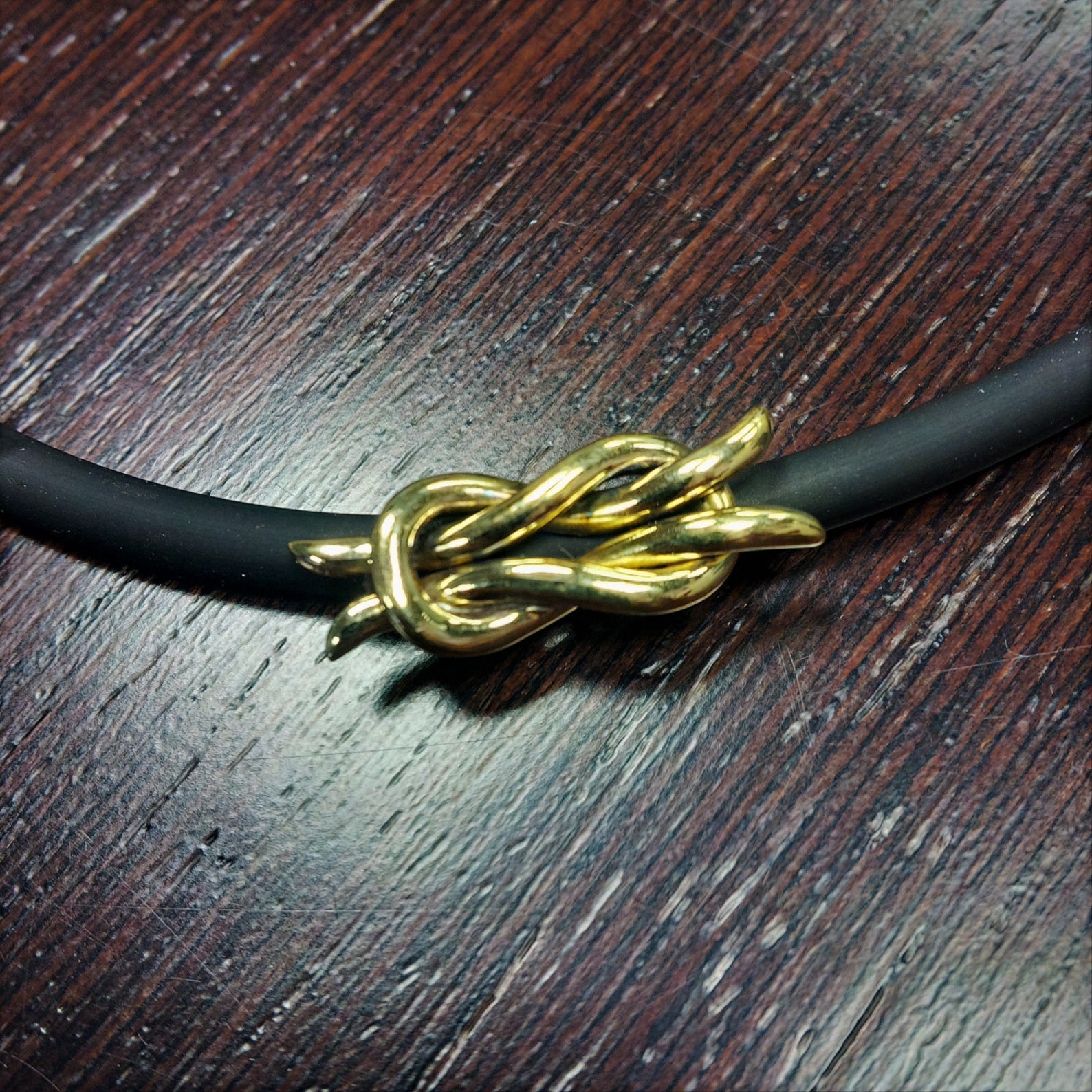 Knots Necklace gold plated with solid round rubber cord Greek | Etsy