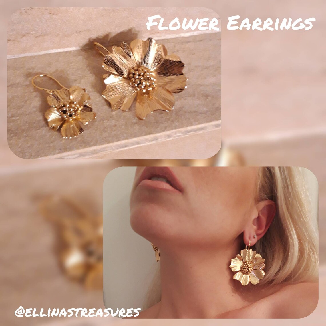 Statement Gold Flower Drop Earrings Oversized Gold Drop - Etsy