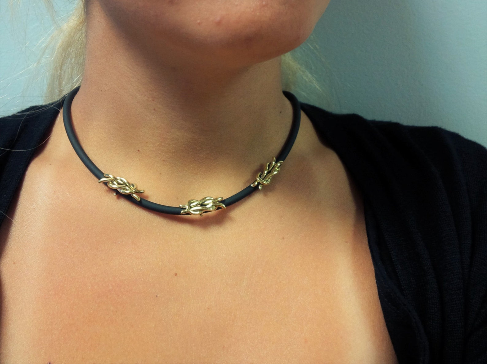 Knots Necklace gold plated with solid round rubber cord Greek | Etsy