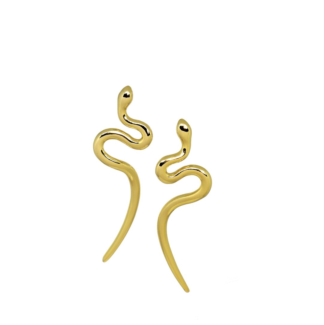 Gold Plated Snake Earrings: Handmade Brass Serpent Dangle - Etsy